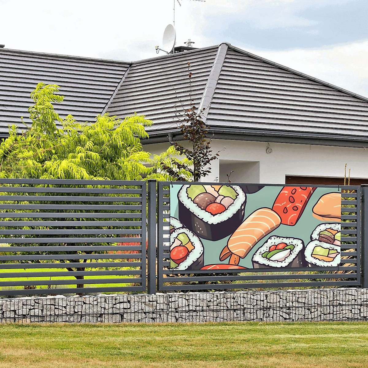 Sushi Printed Banners Personalized Party Banner Photo Text Background Banner Wall Banner for Halloween Party Home Decorations or Backdrops