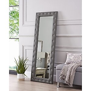 Crystal Tufted Floor Mirror Full Length, 63"LX22"W Wall Mirror Full Length, Standing Mirror Full Length, Full Length Wall Mirror With Faux Wood Frame, Full Length Mirrors for Bedroom - Gray