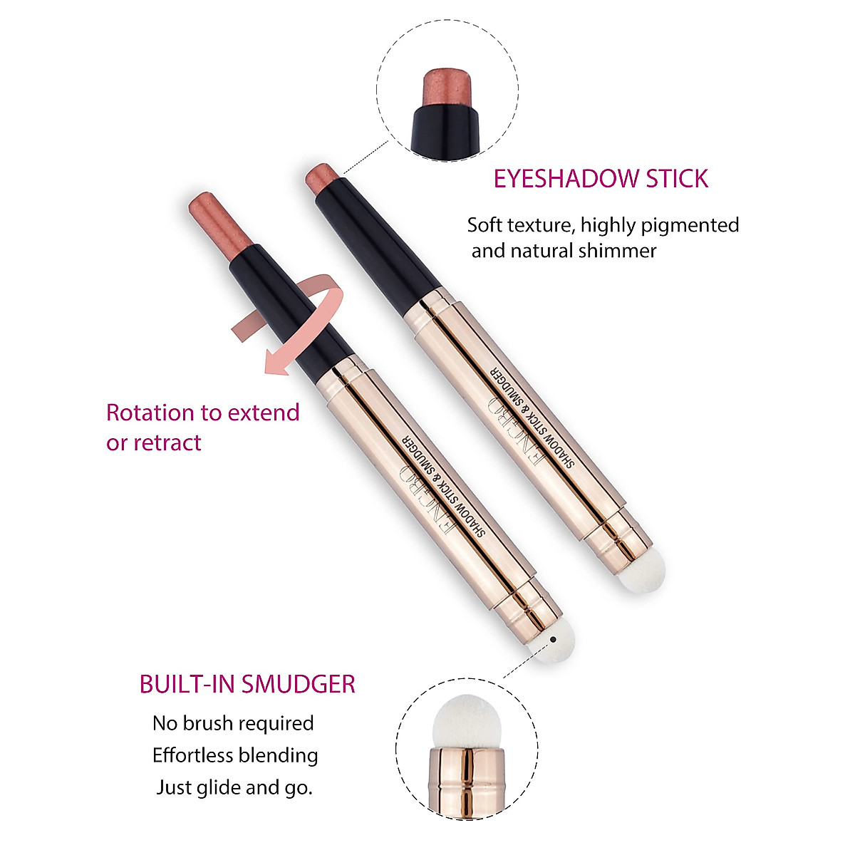 Enfuntins Eyeshadow Stick, Shimmer Cream Eye Shadow Pencil Crayon with Soft Smudger, Long Lasting Waterproof Eye Highlighter Eye Shadow Make Up (05 Orange Brown Shimmer)