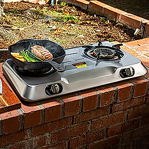 XtremepowerUS Double Burner Stove Auto Ignition Cooktop Outdoor Propane Tank Camp Stove Propane Burner Portable Stove Burner