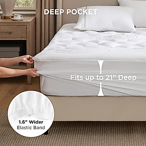 Bedsure Queen Mattress Protector Waterproof - Deep Pocket Mattress Pad Up to 21 Inches, 600 GSM Non Slip Soft Breathable Quilted Padded Mattress Cover
