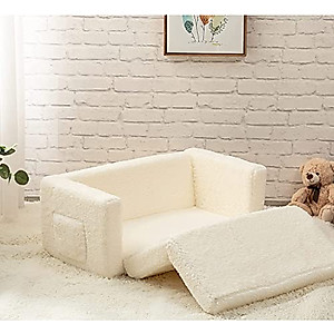 ALIMORDEN 2-in-1 Flip Out Extra Wide Cuddly Sherpa Toddler Couch, Convertible Sofa to Lounger, Cream