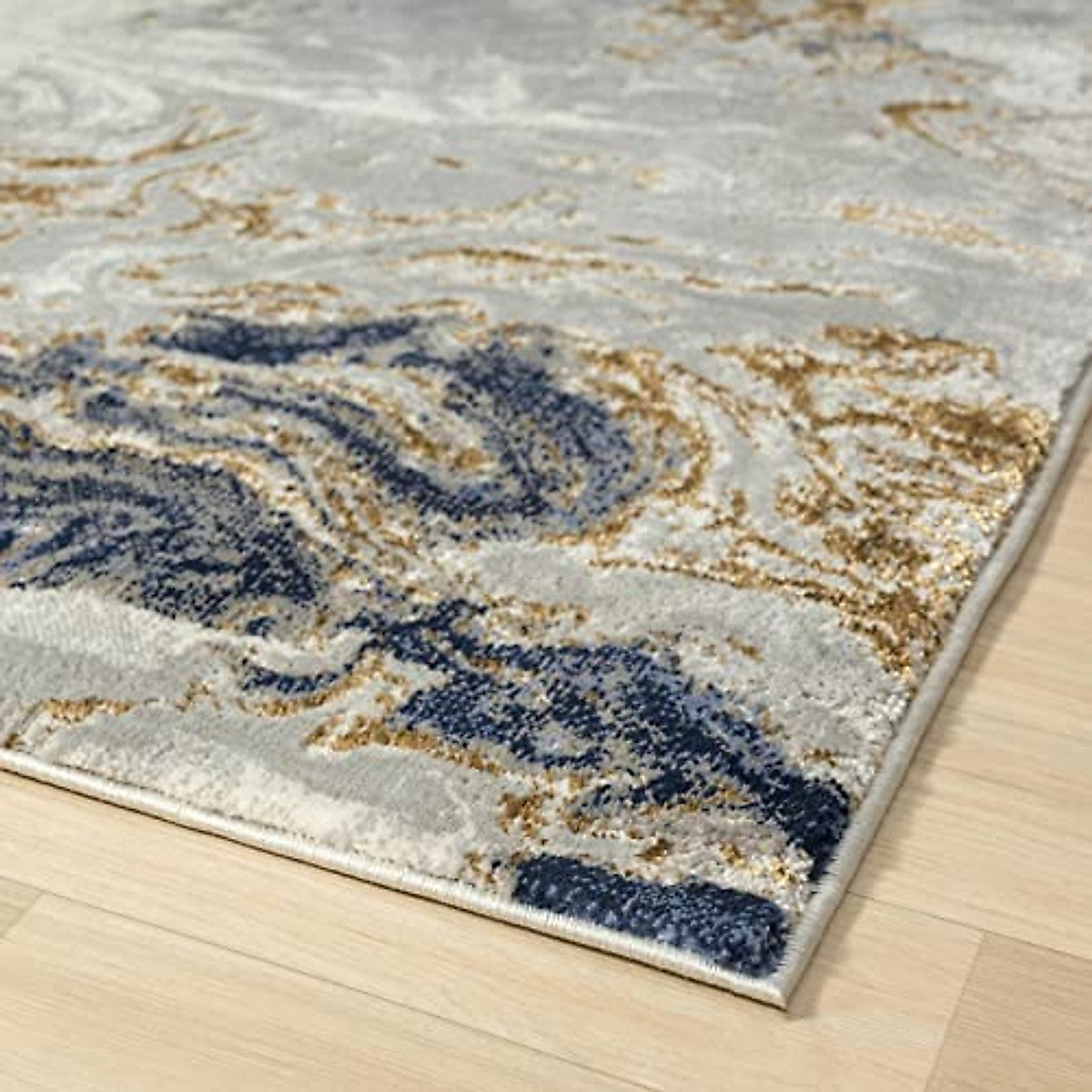LUXE WEAVERS Marble Collection Blue Area Rug 2x7 Modern Abstract Swirl Design Non-Shedding Carpet