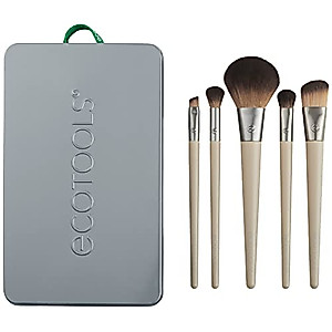 EcoTools Makeup Brush Set for Eyeshadow, Foundation, Blush, and Concealer with Bonus Storage Case, Start the Day Beautifully, Travel Friendly, 6 Piece Set