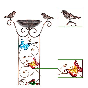 Desgully Bird Bath with Garden Trellis for Climbing Plants Outdoor, with Decorative Butterflies Free Standing Detachable Bird Feeder Bowl Bird Baths for Outdoors Antique Iron