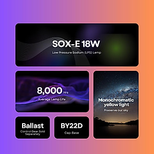 SOX E 18W Low Pressure Sodium (LPS) Light Bulb - B22 - Monochromatic Yellow Light for Black Fire, Darkroom Safelight, Dark Sky Preservation - Philips SOX Lamp Replacement [Ballast not Included]