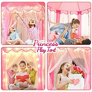 GeerWest Princess Tent for Girls, Kids Play Tent with Star Lights Toys for 1st Birthday Gifts, Pink Large Playhouse for Babys Indoor and Outdoor (Princess Tent)