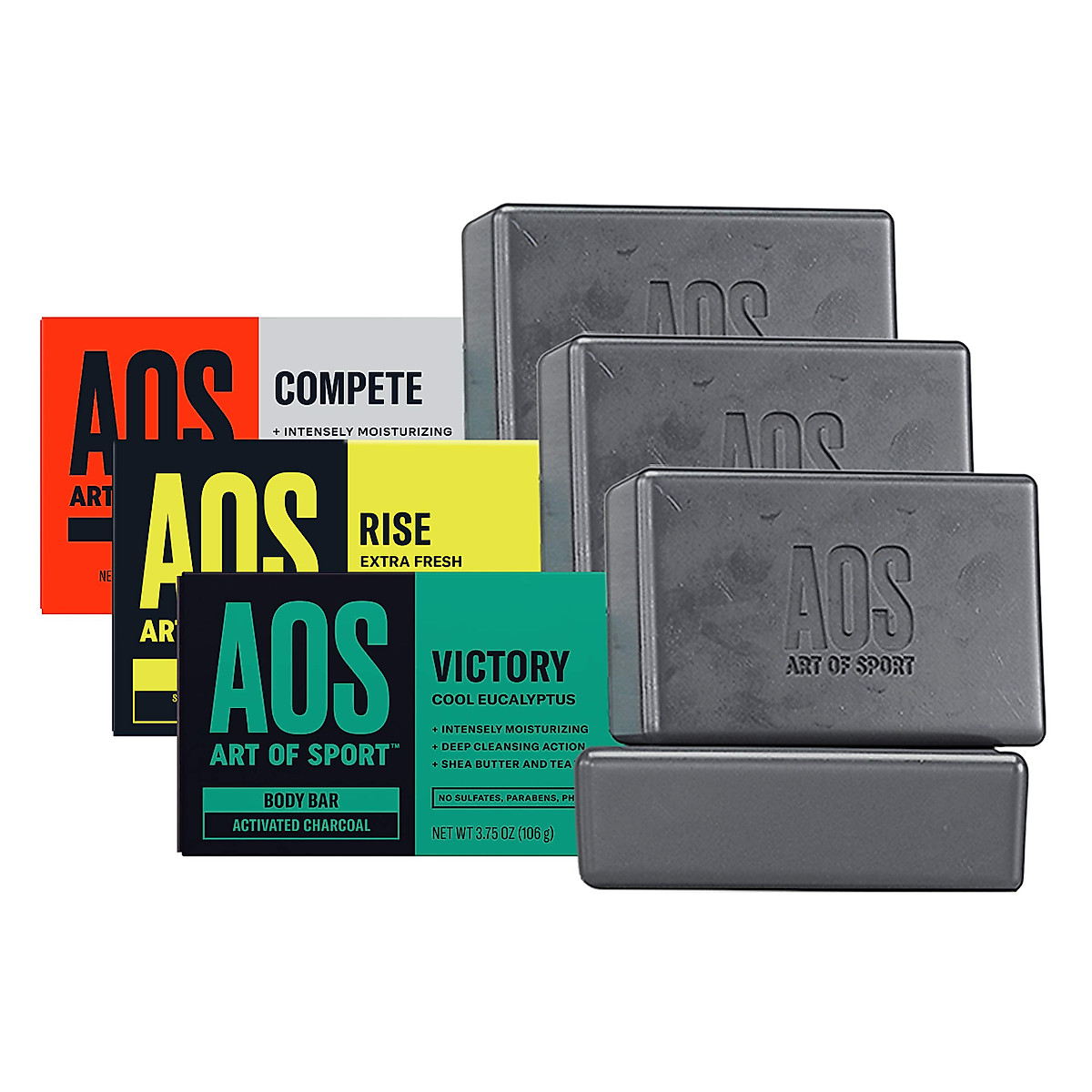 Art of Sport Men’s Bar Soap, Charcoal Activated Hand, Face and Body Soap, Variety Pack, Made with Natural Botanicals, Moisturizing Tea Tree Soap, Made for Athletes, Defy Scent, 3.75 Ounce (Pack of 6)