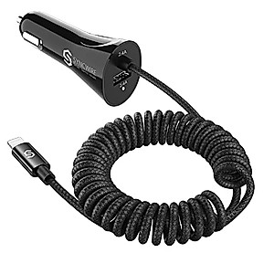 Syncwire iPhone Car Charger - Upgrade [Apple MFi Certified] 4.8A/24W Car Charging Adapter with Built-in Coiled Lightning Cable for Apple iPhone 14/13/12/11/Xs/XS Max/XR/X/8/7/6s/6 Plus, iPad & More