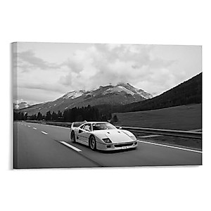 Car Poster Ferrari F40 Supercar Posters Racing Car Canvas Wall Art For Boy's Bedroom SuperCar Wall Decor Frame-style 18x12inch(45x30cm)