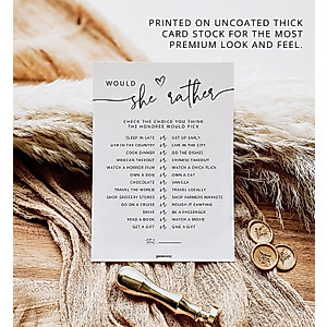 50 Would She Rather Bridal Shower Game Cards, Baby Shower Games, 50 Guests (Minimalist White)