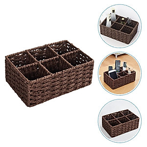 Cabilock Tv Stand Woven Baskets 6-Section Wicker Baskets for Shelves:Hand-Woven Seagrass Storage Baskets Multiuse Wicker Basket for Organizing Towels and Toiletries Wicker Storage Basket Home Decor
