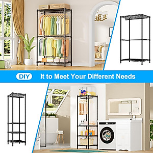 Ulif E10 Clothes Rack（With Stretchable Hanger Rod）Freestanding Clothing Racks for Hanging Clothes，Adjustable Closet Organizer System，Portable Garment Rack 73-97"W x 15" D x 72" H，Max Load 800LBS，Black