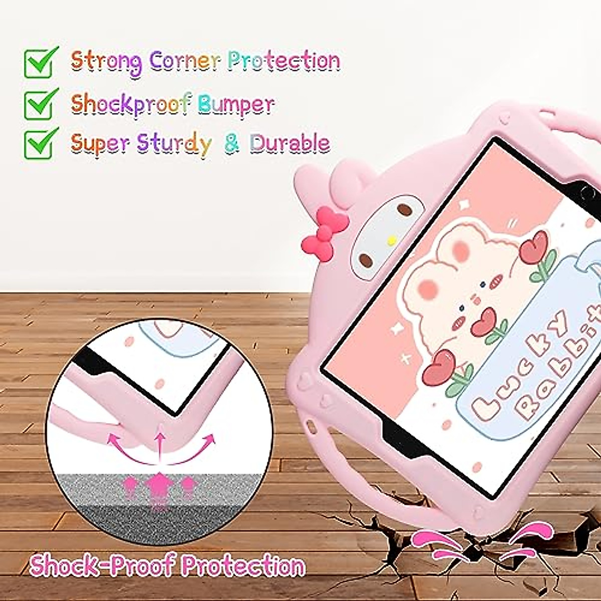 JAKPAK for iPad 5th Generation Case Kids iPad 6th Gen iPad Air 2/Pro Case with Screen Protector Lanyard for Girls,Soft Silicone iPad Cover with Handle Kickstand for iPad 9.7 inch