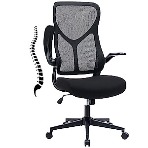 Ergonomic Office Chair, Mid Back Computer Chair with Adjustable Height, Swivel Chair with Flip-Up Arms and Lumbar Support