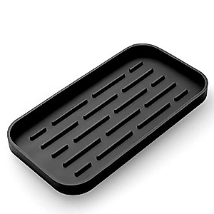 MicoYang Silicone Kitchen Sink Organizer Tray for Multiple Usage,Eco-Friendly Sponges Holder for Kitchen Bathroom Counter or Sink,Dish Soap Dispenser,Scrubber,Bottle,Cup (Black, 10"×5.3")
