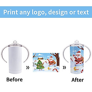 OKBA 6 Pack 12 OZ Sublimation White Blank Straight Sippy Cup，Toddler Insulated Stainless Steel Travel Mug Water Bottle with Handles for Kids and Children with Screw-ON LIDS