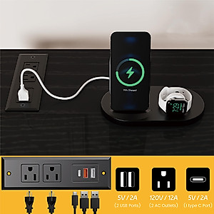 SZLHANJZ Dresser for Bedroom with Hanging Rack, 7 Drawer Clothes Dressers with Charging Station and Lights, Storage Chest of Drawers with Hooks and Side Pockets, Modern Black