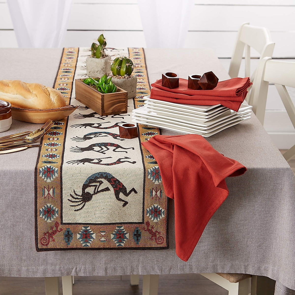 DII Tabletop Collection, Southwest Hacienda Stripe, Table Runner, 13x72, Kokopelli Tapestry