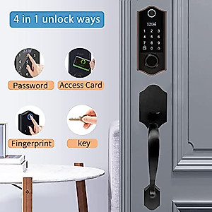 HARFO Fingerprint Door Lock, Keyless Entry Door Lock with Handles, Smart Door Lock, Front Door Lock Handle Sets, Electronic Keypad Deadbolt (Aged Bronze)