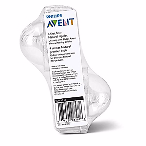 Philips Avent Natural Baby Bottle First Flow Nipple, 0M+, 4pack, Flow 0, SCF657/43
