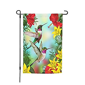 Hummingbirds Flowers Floral Birds Leaves Garden Flag Banner Double Sided Welcome Flags for Party Christmas Festival Outdoor Decor 12 x 18 Inch