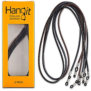 Avitron Elegant Eyeglass, Sunglass Strap-Chain- Retainer,Sports Band, 3 Black Pack PU Leather For Men Women By HANGIT