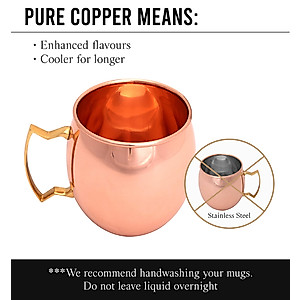 will's Moscow Mule Copper Mugs - Set of 4-100% Pure Solid Copper Mugs - 16 oz Premium Gift Set with 4 Cocktail Copper Straws, Shot Glass and Recipe Booklet (Set of 4)