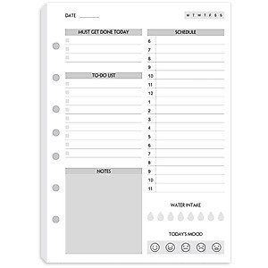 To Do List Paper Undated with Daily Schedule, Day Priorities, Notes and Water Tracker, 7-Hole Punches, 5.5"x8.5"