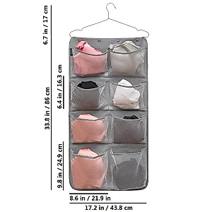 ANZORG Dual-Sided Hanging Closet Organizer Bra Underwear Socks Stocking Clothes Storage Bag with 16 Large Pockets (MESH POCKETS)