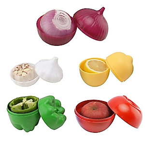 Fruit and Vegetable Shaped Food Saver Storage Containers Refrigerator Plastic Storage Box for Onion, Lemon, Green Pepper, Tomato, Garlic(Garlic)