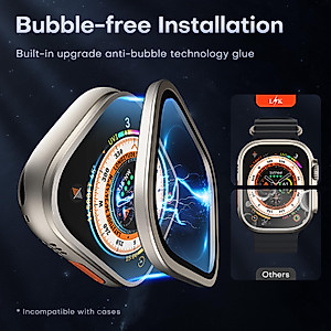 LϟK 2 Pack for Apple Watch Ultra 2 / Ultra Screen Protector 49mm - 9H Tempered Glass + Titanium Alloy Frame [Stay Original] Waterproof HD Glass Film for iWatch Ultra 49mm, Titanium