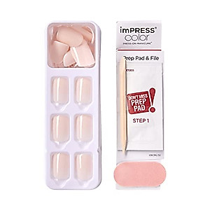 KISS imPRESS Color Press-On Manicure, Gel Nail Kit, PureFit Technology, Short Length, “Point Pink”, Polish-Free Solid Color Mani, Includes Prep Pad, Mini File, Cuticle Stick, and 30 Fake Nails