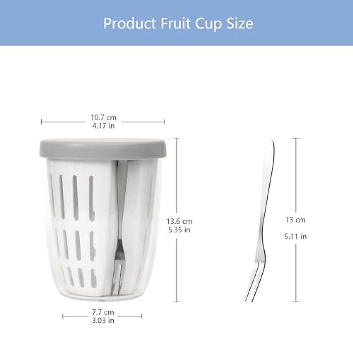Fruit Salad Cooler Cup with Lid and Fork, Leak Proof, Plastic, Ideal for Office, Party and Travel