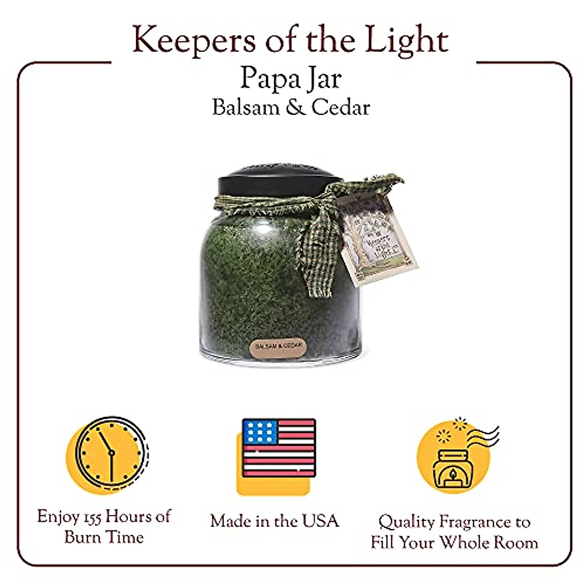 A Cheerful Giver - Balsam & Cedar - 34oz Papa Scented Candle Jar with Lid - Keepers of The Light - 155 Hours of Burn Time, Gift for Women, Green