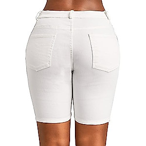 Jdkmera Women's Ripped Denim Shorts High Waisted Folded Hem Summer Casual Stretchy Short Jeans