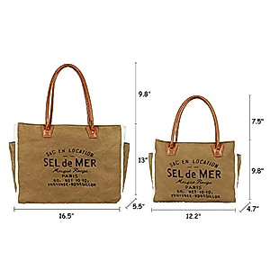 Lamyba Sel De Mer Canvas HandBag Upcycled Canvas Vegan Leather Tote Bag, Large Brown