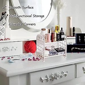 Wellcun Plastic Kitchen Organization Storage Shelf Rack, 2 Tier Cabinet Shelf Organizers, Office Desk Shelf Organizers and Accessories White, Dresser Organizer, Bathroom Organizer Storage (White)