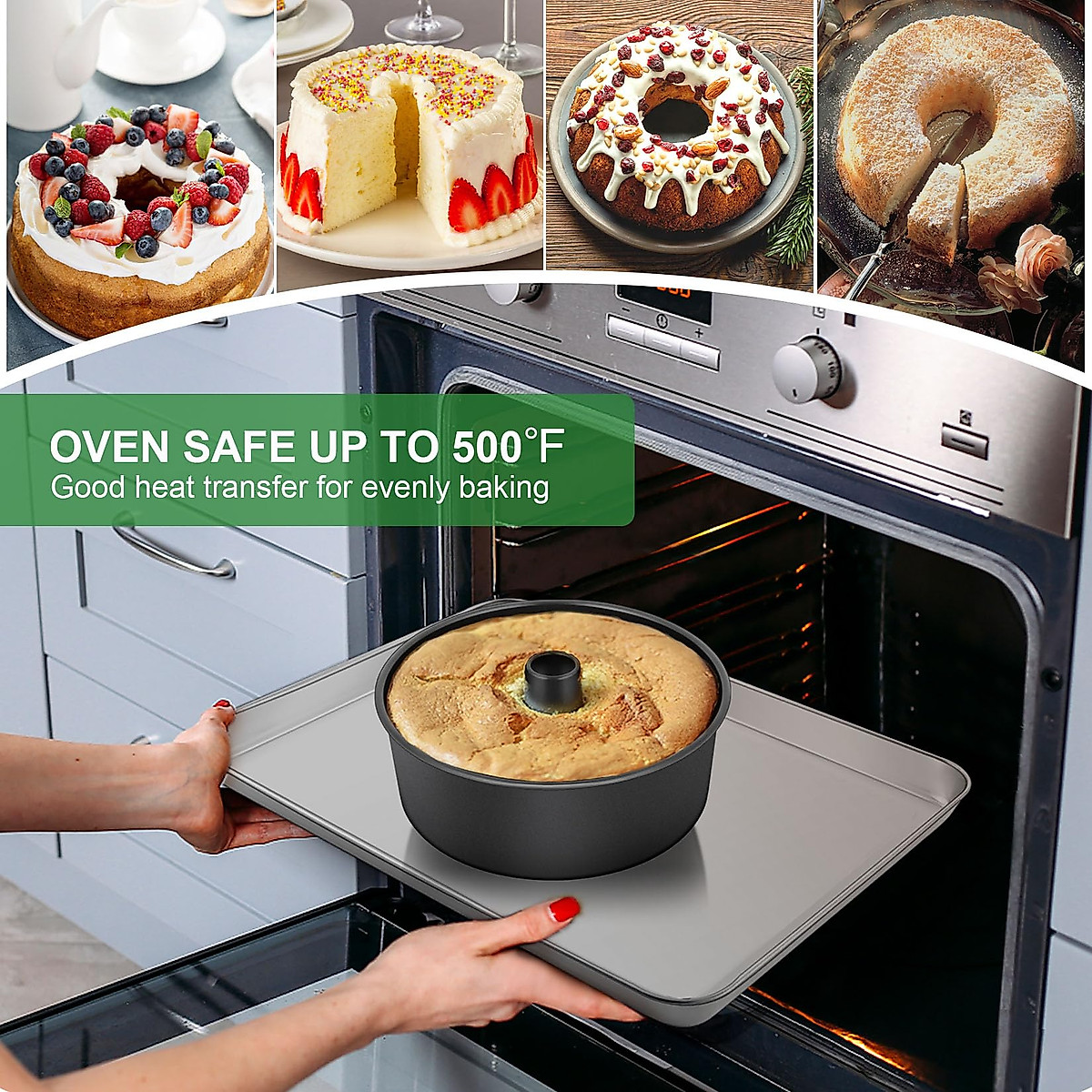 P&P CHEF Nonstick Angel Food Cake Pan, 10 Inch Cake Pan Round Baking Tin, Tube Pan for Baking Pound Cake, Conical Hollow & One-piece Design, Stainless Steel Core & Heavy-duty, Oven Safe