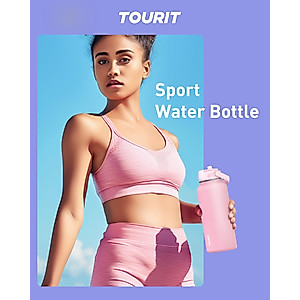 TOURIT 32 oz Insulated Water Bottle, Stainless Steel Water Bottles With Straw, Double Wall Vacuum Metal Thermos for Cold and Hot Drinks, Leak Proof BPA Free Water Flask for Sports and Travel, Pink