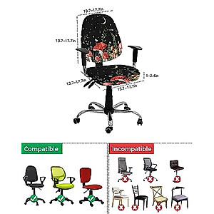 Big buy store Office Chair Cover Mushroom Flowers Butterfly Desk Chair Cover Stretch Elastic Universal Computer Chair Covers Green Leaves Stars Moon Stretch Rotating Chair Slipcovers Protectors
