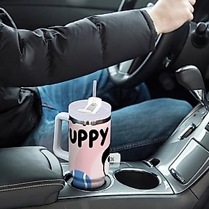 Nexawaveo Stainless Steel Tumbler with Handle and Straw Running Puppy Fits in Standard Cup Holder Iced Coffee Cups for Smoothie Cocktail Beer Soda Fruit Juice