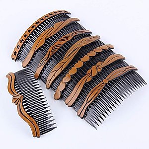 ShungFun Women Hair Side Comb Retro Wooden Hair Comb Pin Clips Hair Fork Pigtail Holders for Hair Styling Accessories