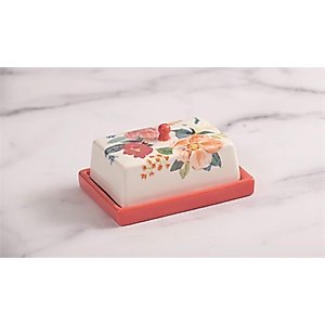 Transpac L0099 Floral Boutique Butter Dish, Set of 2, 4.50-inch Length, Dolomite