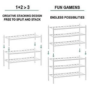 quiseolu White Shoe Rack for Closet Entryway 3 Tier Bamboo Shoe Rack Free Standing Shoe Organizer for Small Space Samll White Shoe Shelf Stackable Shoe Storage D11 * W27.2 * H18.3 Inches