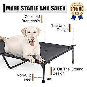 Garnpet Elevated Dog Bed for Extra Large Dogs, Raised Dog Cot Beds Fits Up to 150 LBs, Heavy Duty Pet Cots with Durable Supportive Teslin Recyclable Washable Mesh, Indoor & Outdoor Dog Bed, Black