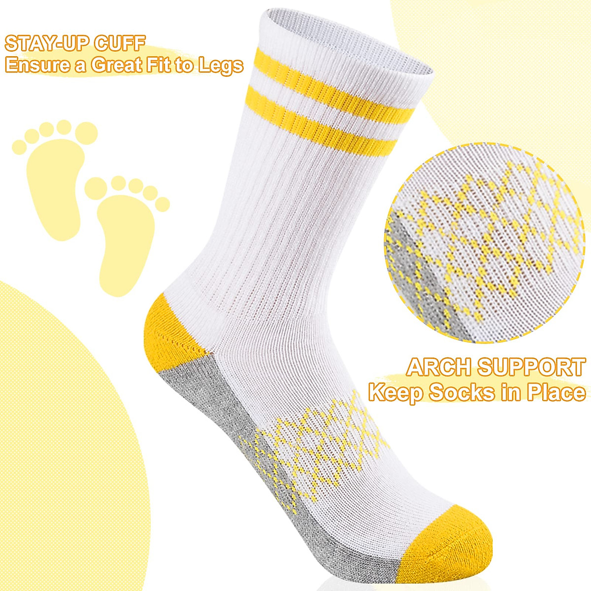 Comfoex Boys Crew Socks Half Cushioned Athletic Socks Cotton Calf Socks For Big Little Kids 6 Pairs