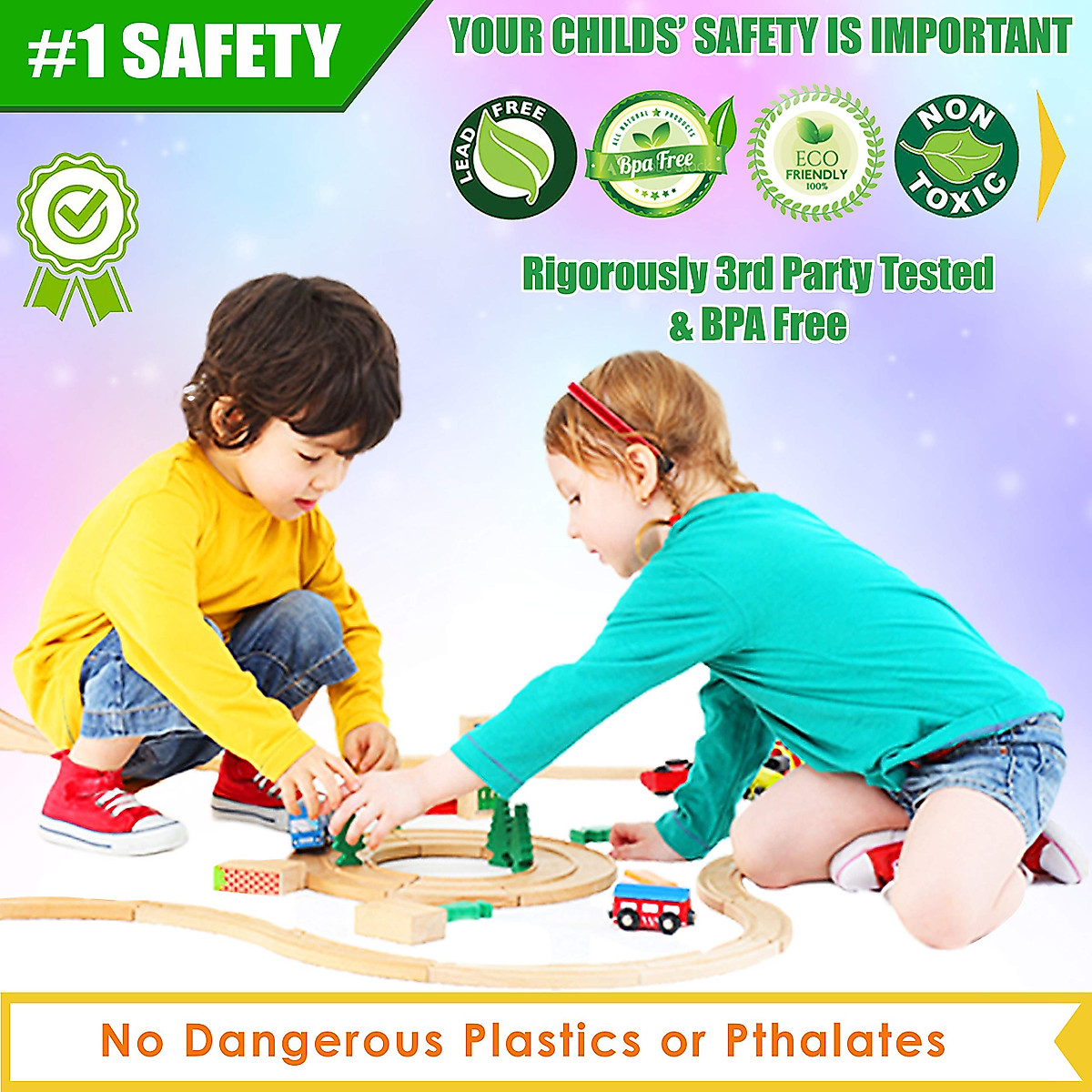 Double Suspension Bridge 12 - Wooden Toy Accessories for Kids Toddler Boys Girls - Compatible with Thomas Trains Railway, Brio Tracks, and Major Brands. 2X Red Bridges