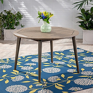 Christopher Knight Home Nick Outdoor Acacia Wood Round Dining Table, Gray Finish