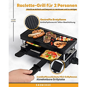 Saenchue 2-Person Raclette Table Grill - Indoor Non-stick Electric Grill Griddle - Series Connection Contact Grill up to 4 Grills, 2 Paddles Included, 2 Packs, BC-02